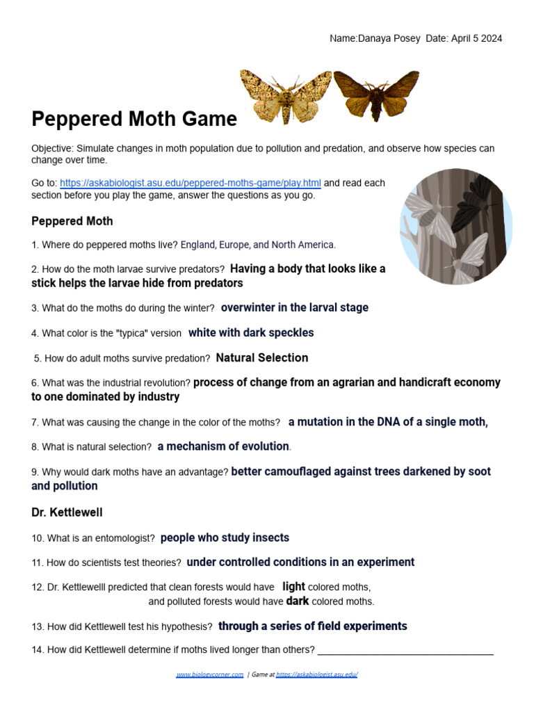 Peppered Moth Game | PDF | Biological Evolution | Evolutionary Biology