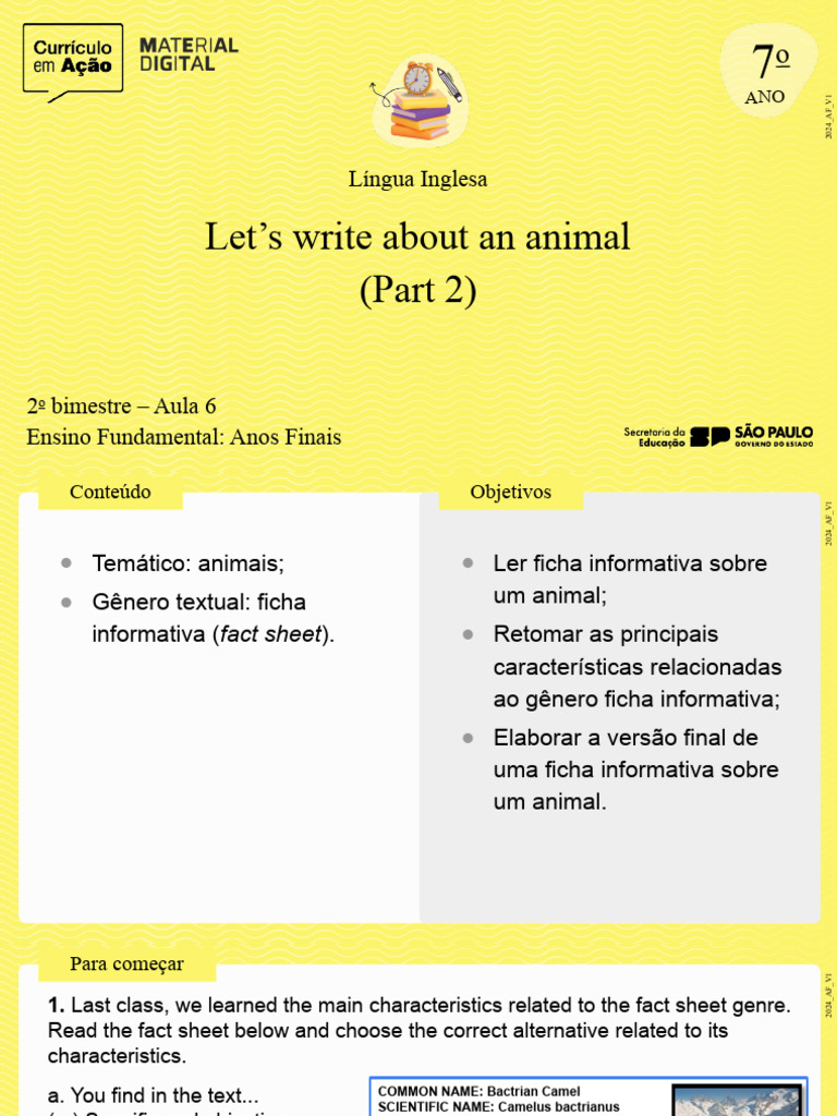 Aula 6 - Let's Write About An Animal. (Part 2) | Download Free PDF | Camel | Domestication