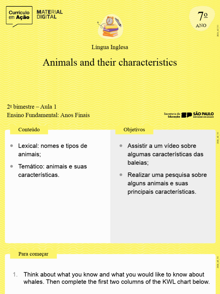 Aula 1 - Animals and their characteristics | PDF | Whales | Mammals