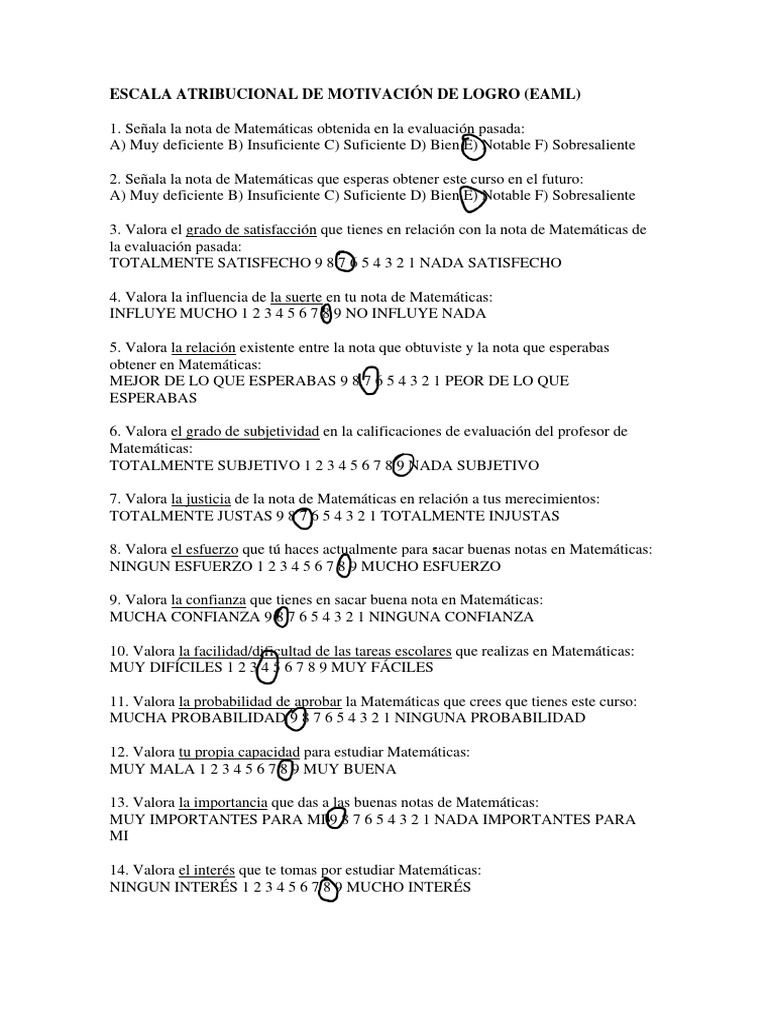EAML Escala Atribucional de Motivación de Logro | PDF | Crecimiento ...