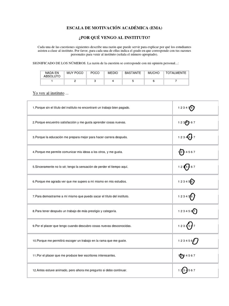 Ema Escala De Motivación Académica Pdf Placer 0418