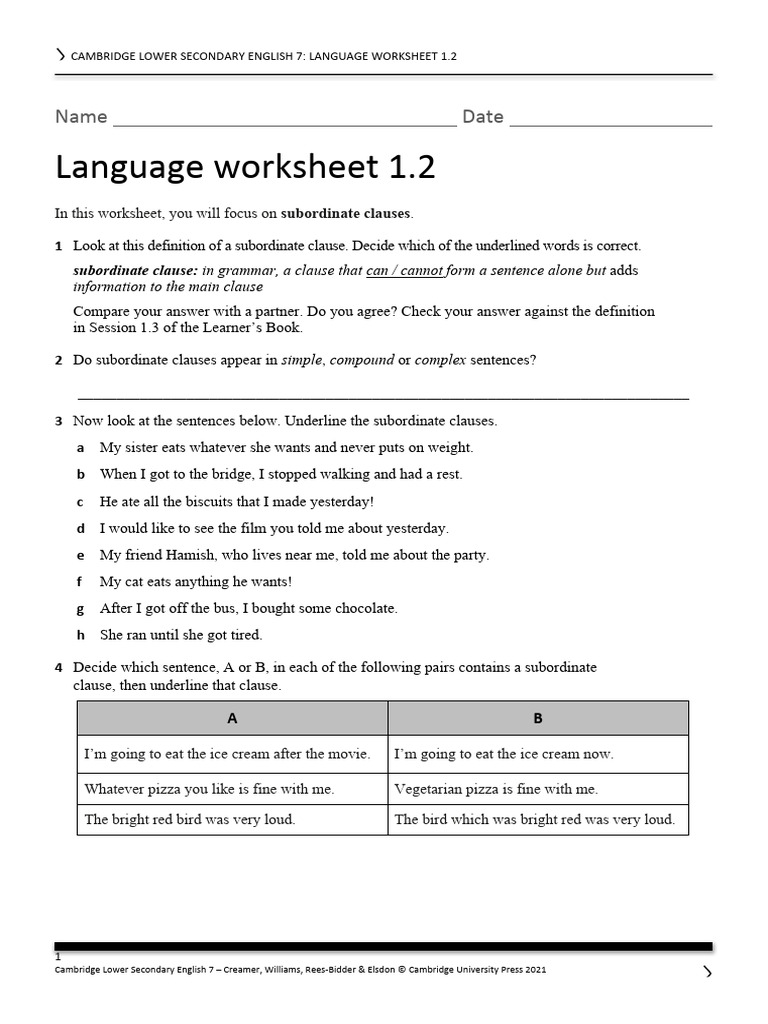 LS English 7 Lang Worksheet 1.2 | PDF | English Language | Sentence ...