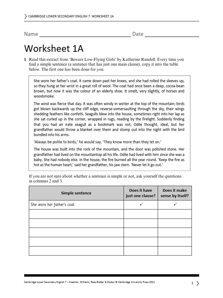 LS English 7 Worksheet 1A | PDF