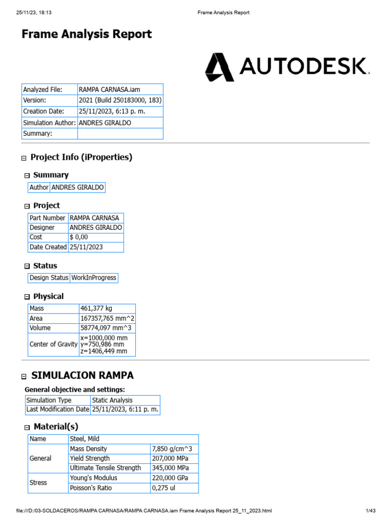 Analisis de Estructura Rampa | PDF | Strength Of Materials | Rotation
