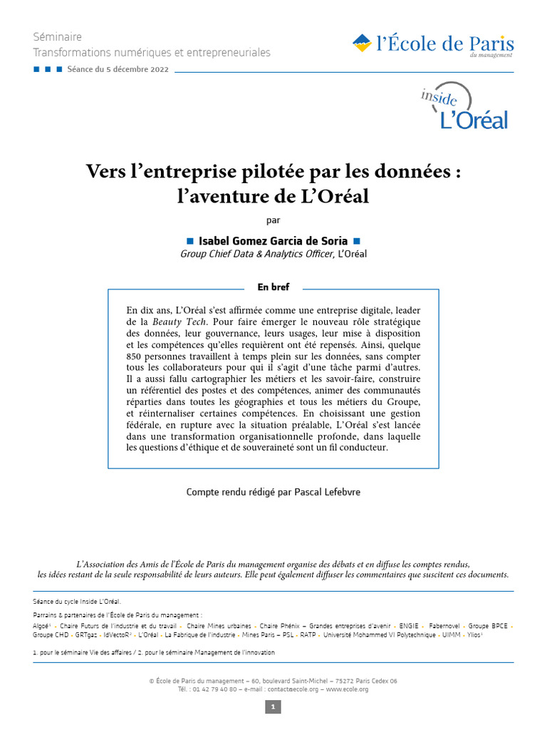 L'Oréal : Révolution digitale par les données | PDF | Gestion des ...