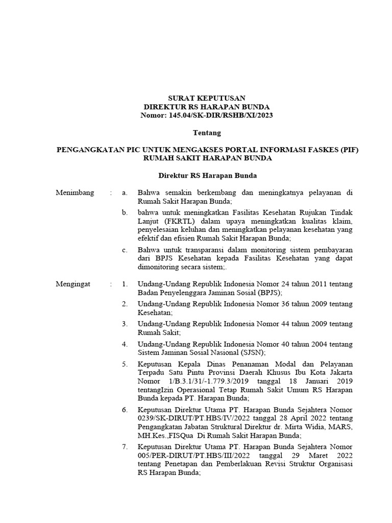 SK PIC Untuk Mengakses PIF | PDF
