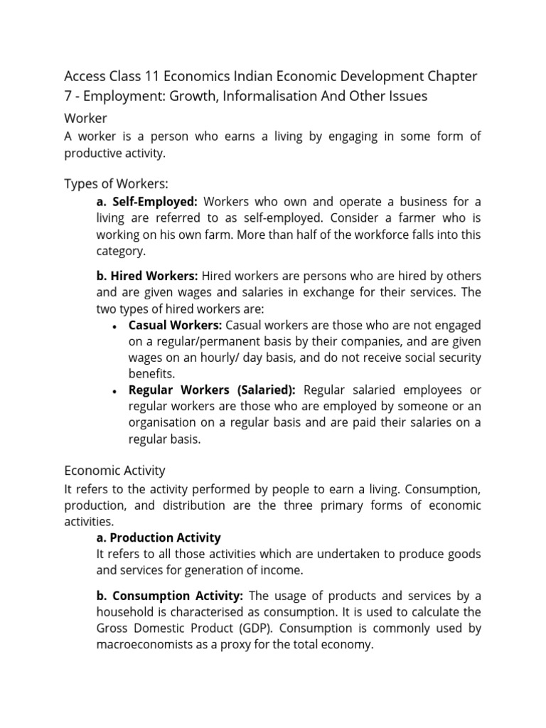 Access Class 11 Economics Indian Economic Development Chapter 7 ...