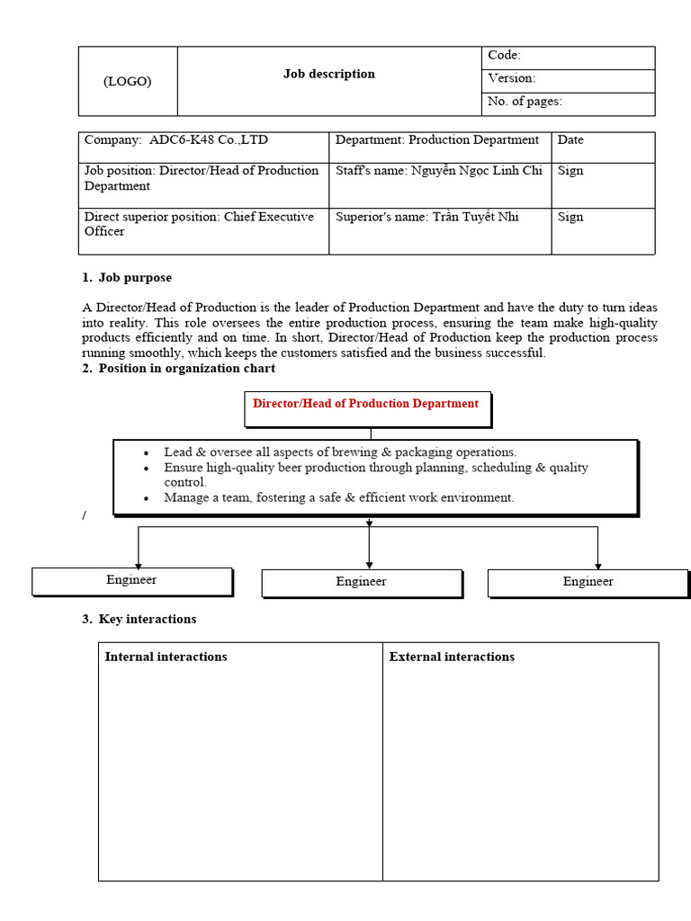 Director of Production Job Description | PDF | Brewing | Occupational ...