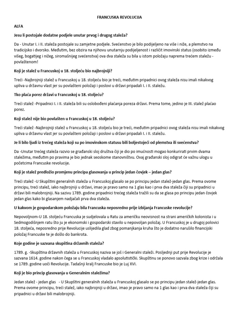 Francuska Revolucija Povijest 7 Razred | PDF