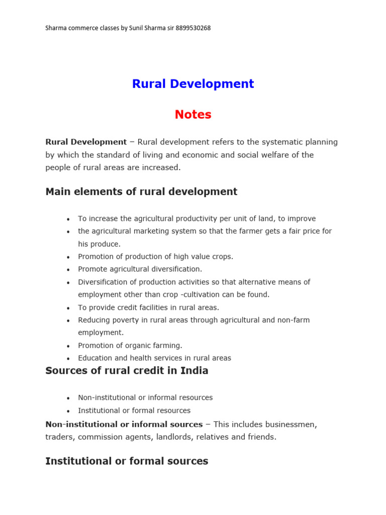 Rural Development: Notes | PDF | Agriculture | Organic Farming