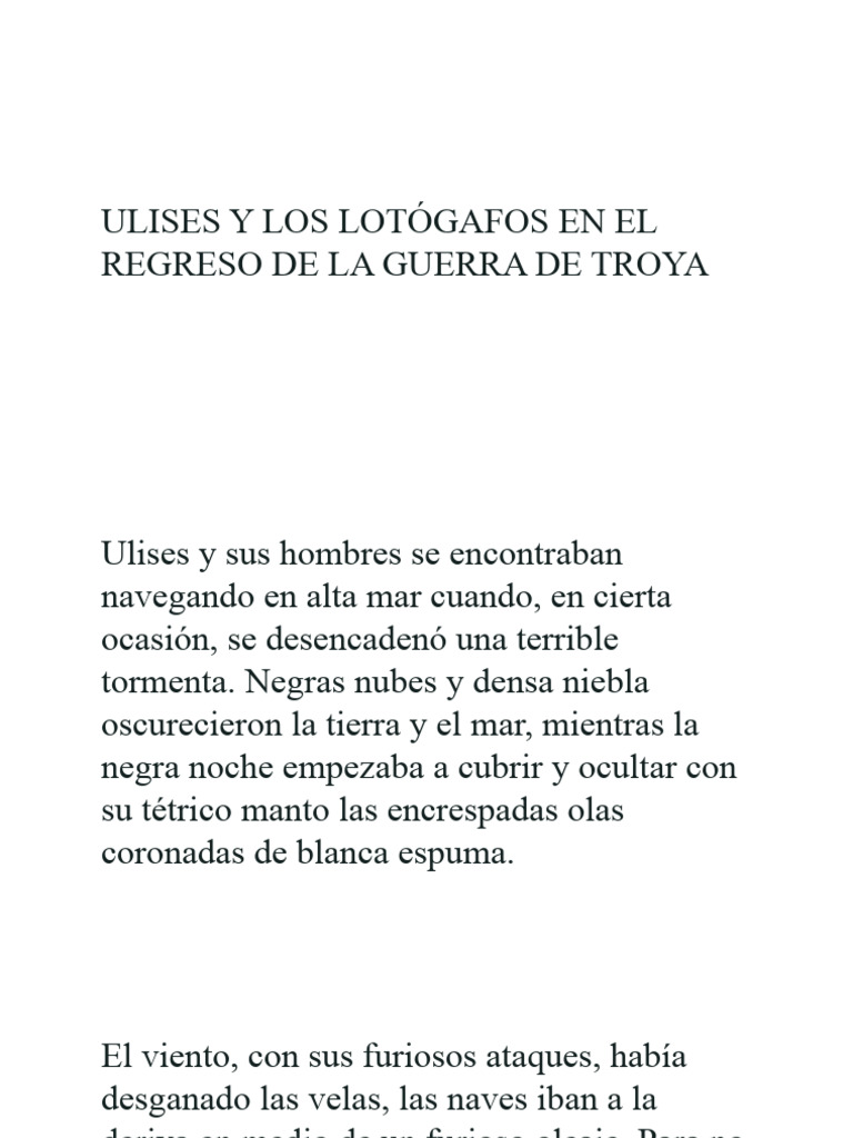 ULISES Y LOS LOTÓGAFOS EN EL REGRESO DE LA GUERRA DE TROYA ...