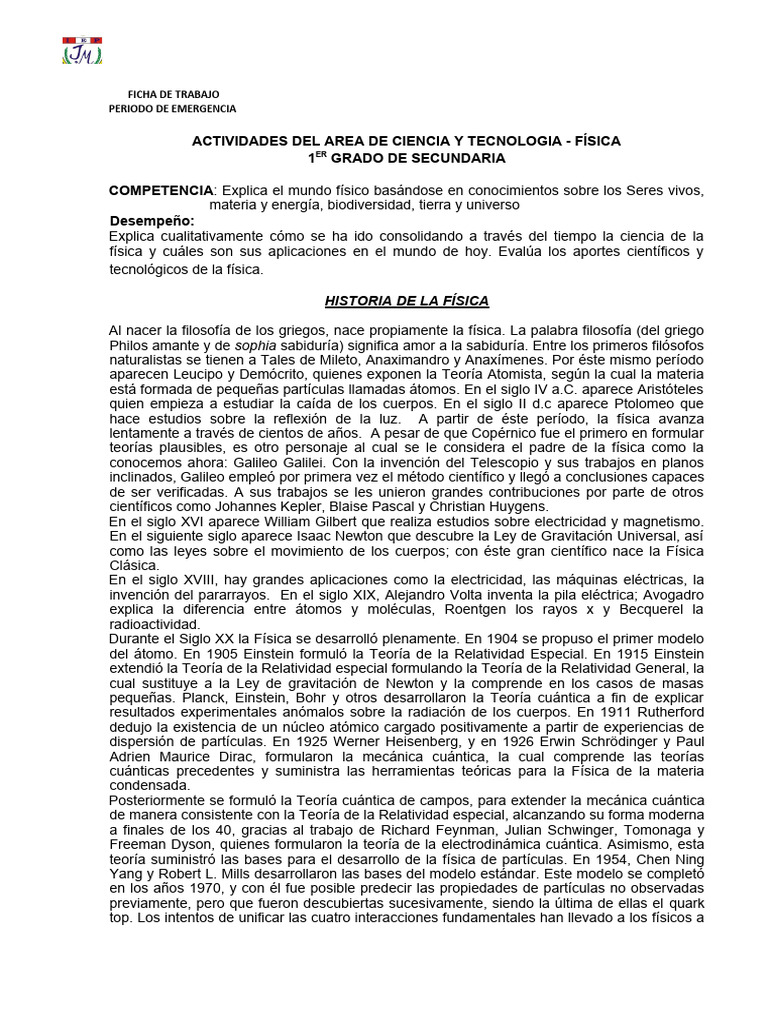 2da Actividad Fisica 1ro Secundaria | PDF | Mecánica cuántica | Física