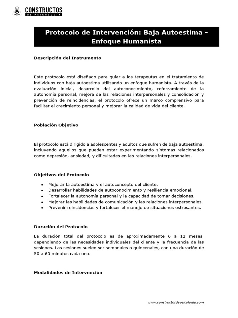 Protocolo de Intervención Baja Autoestima - Enfoque Humanista | PDF | Las emociones | Autoestima