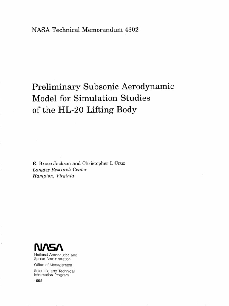 Preliminary Subsonic Aerodynamic Model For Simulation Studies of The HL-20 Lifting Body | PDF ...
