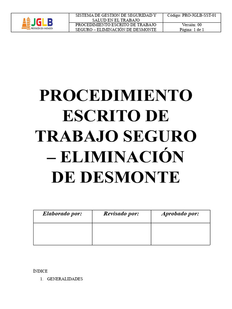 PROCEDIMIENTO ESCRITO DE TRABAJO SEGURO - EJEMPLO 2 | PDF