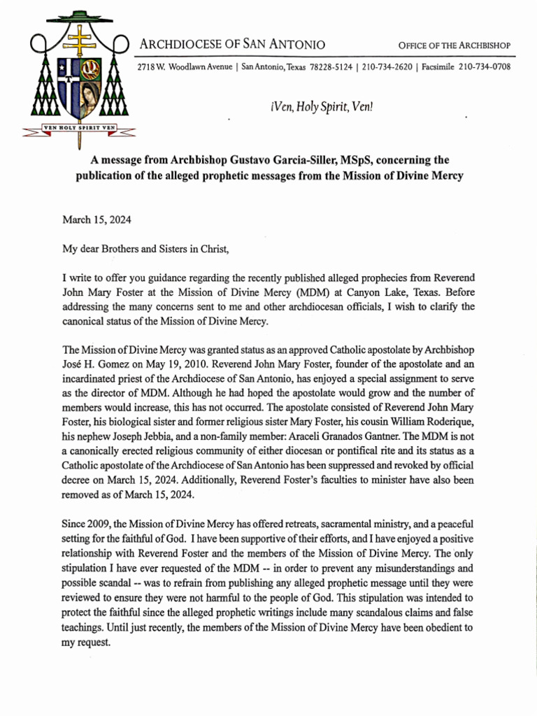 Archbishop's Decree on Divine Mercy Mission | PDF | Catholic Church ...