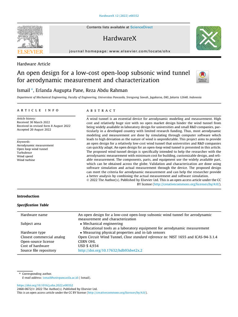 An Open Design For A Low-Cost Open-Loop Subsonic Wind Tunnel | Download ...