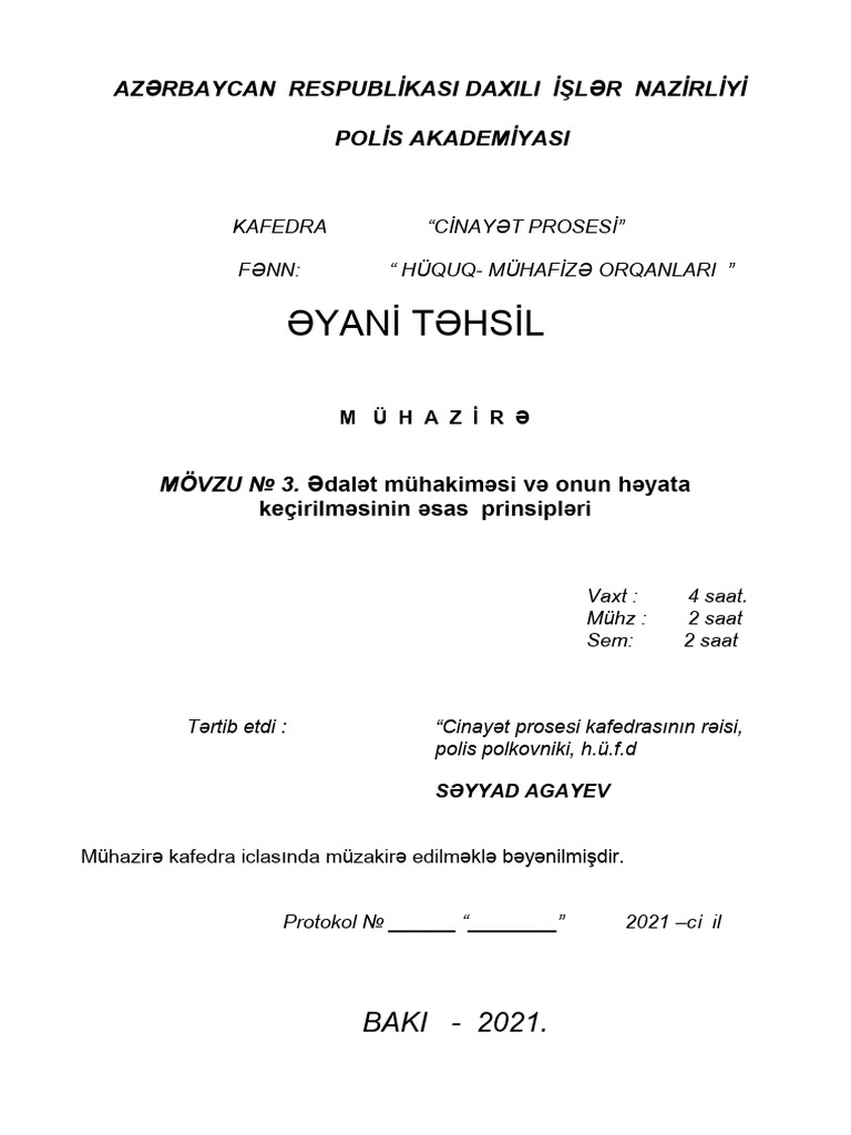 107 Movzu 3. Edalet Muhakimesi Ve Onun Kecirilesinin Esas Prinsipleri | PDF