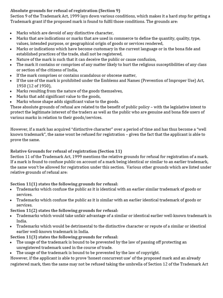Absolute Grounds For Refusal of Registration | PDF | Trademark ...