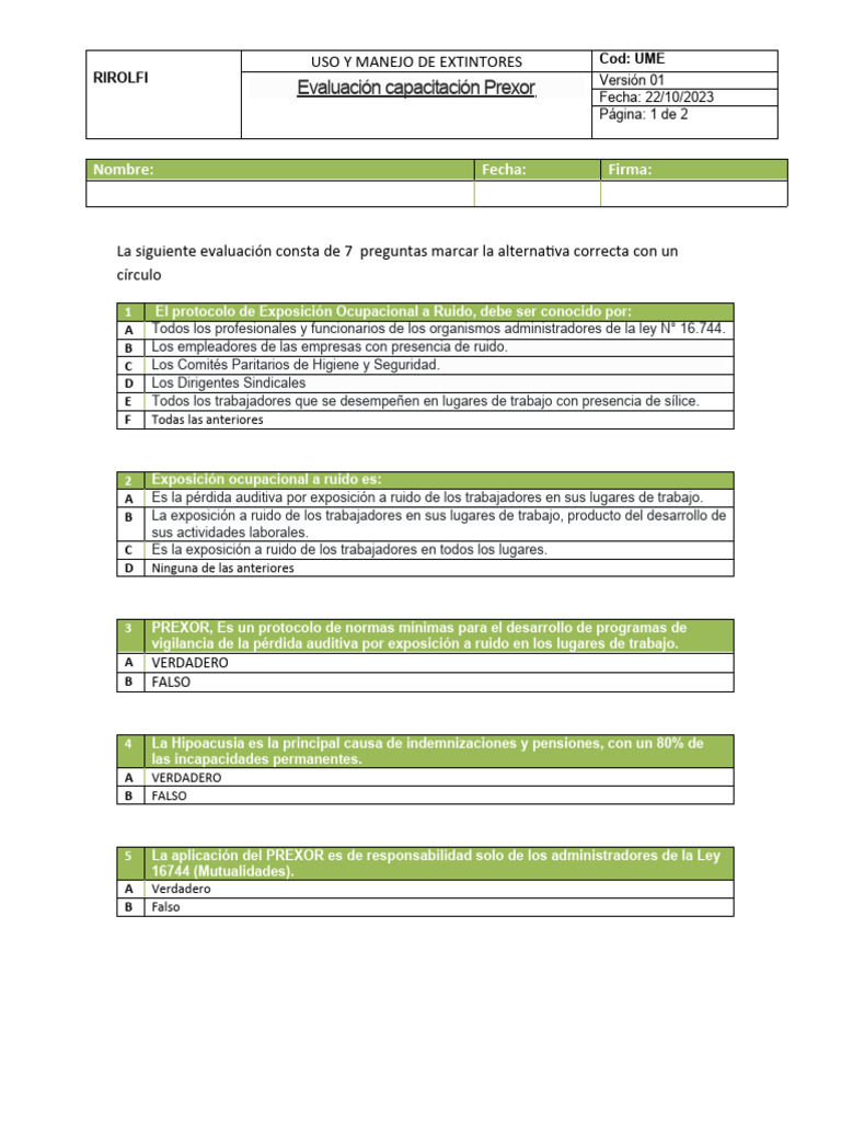 Evaluacion Prexor | PDF | ruido