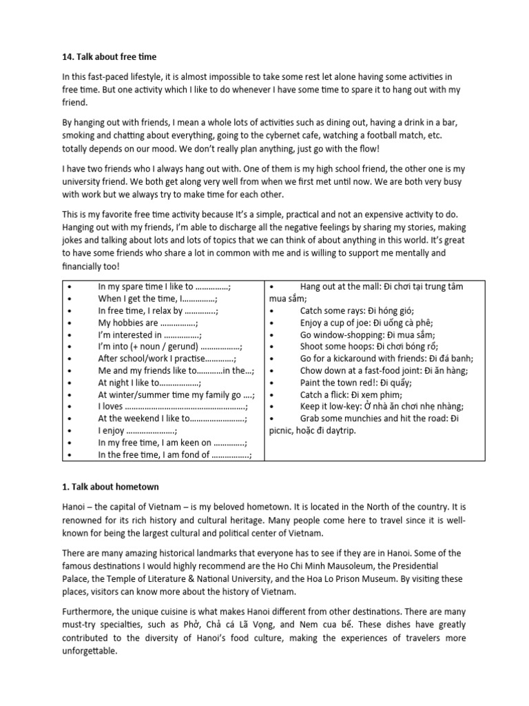 Talk About Free Time | PDF