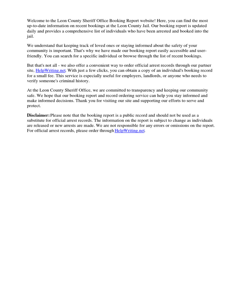 Leon County Sheriff Office Booking Report | PDF | Arrest | Cyberspace