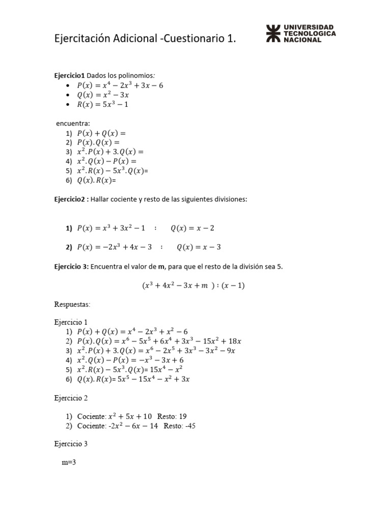 Ejercitacion Cuestionario 1 Unidad 1 | PDF