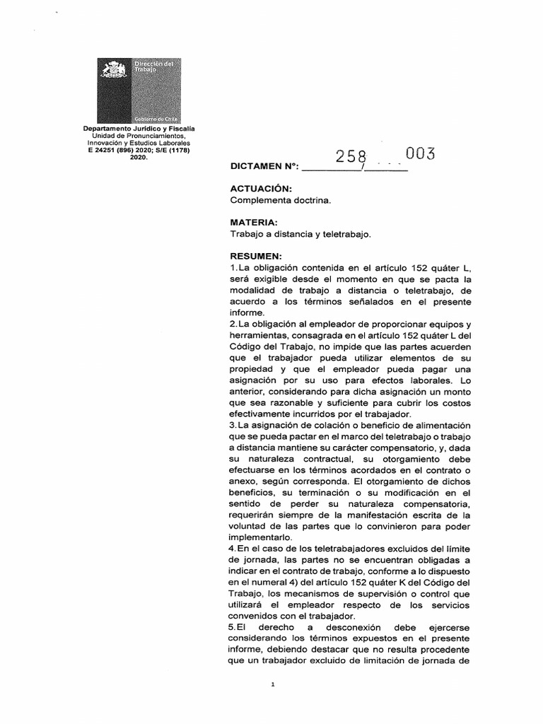 Dictamen de La Direcci N Del Trabajo de Fecha 22 de Enero de 2021 | PDF