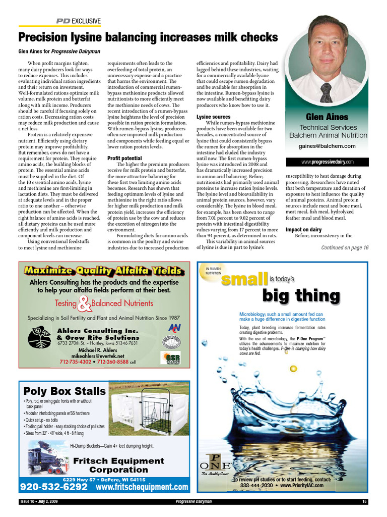 Progressive Dairyman Precision Lysine Balancing Increases Milk Checks ...