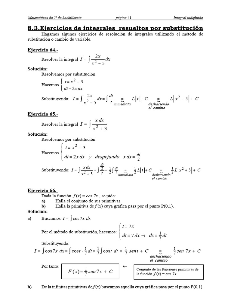 Ejercicios de Integrales por Substitución | PDF | Integral | Objetos ...
