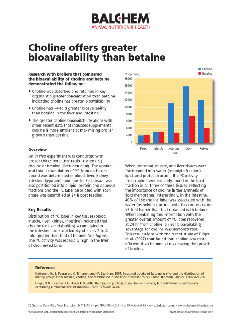 Choline vs. Betaine: Bioavailability in Broilers | PDF | Biochemistry ...