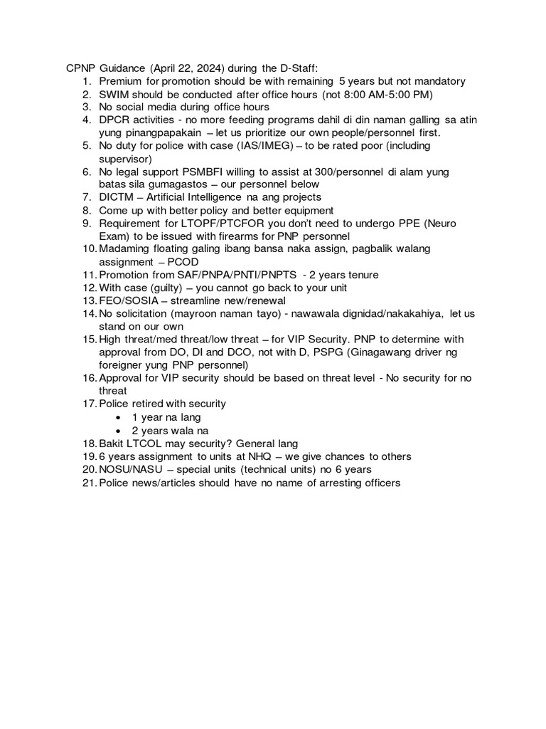 CPNP Personnel Guidelines 2024 | PDF | Business | Social Science