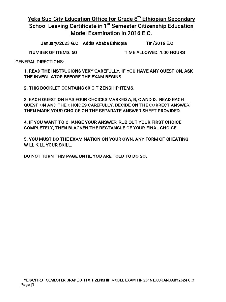 Citizenship Model EXAM 8TH | PDF | Democracy | Political Ideologies