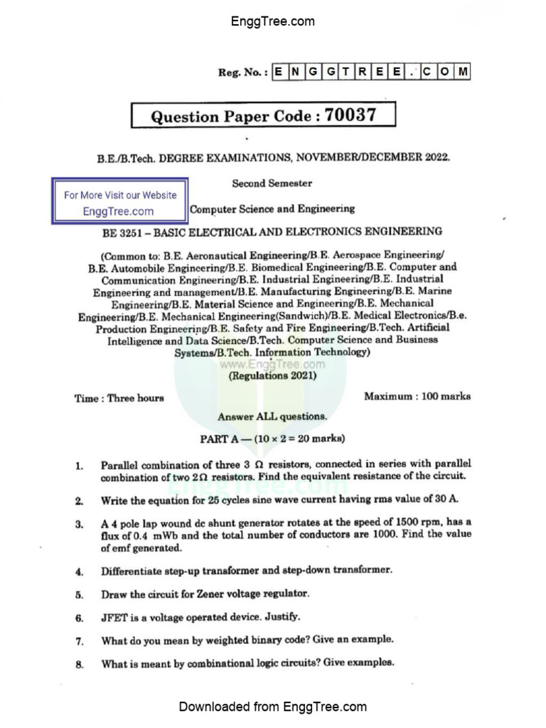 BE3251 Basic Electrical and Electronics Engineering Nov Dec 2022 ...