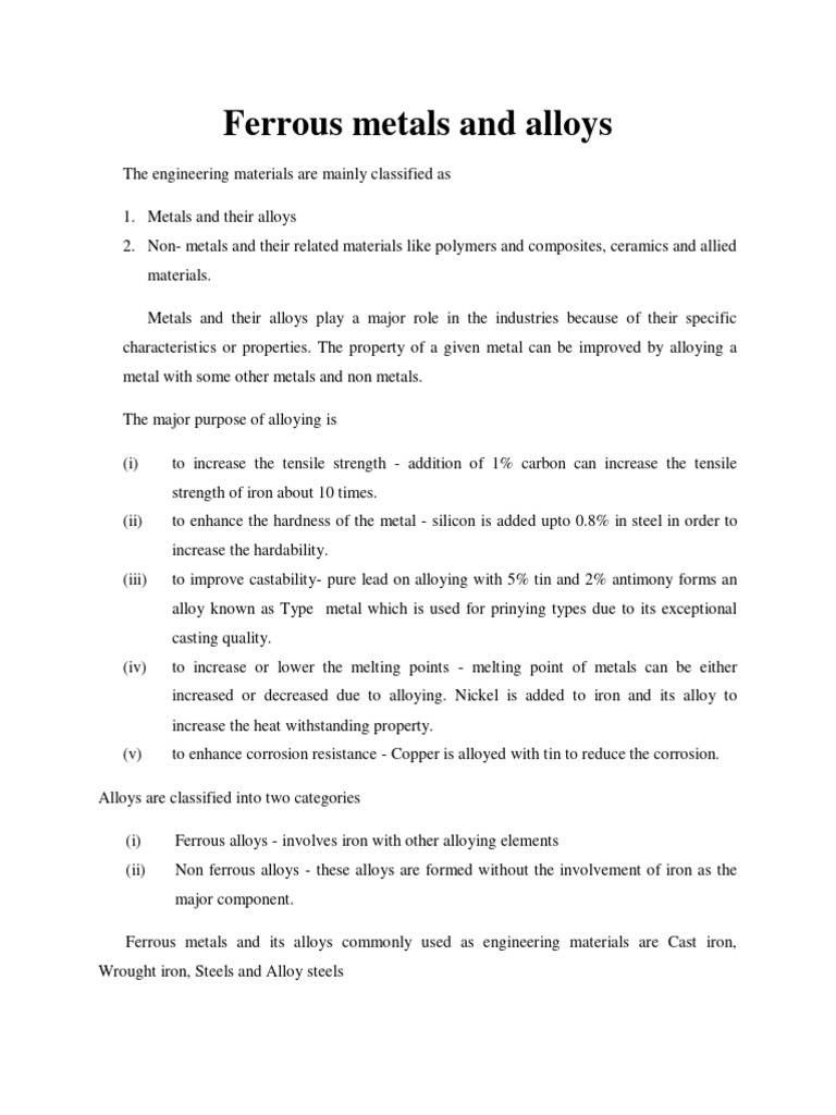 Overview of Ferrous Metals and Alloys | PDF | Cast Iron | Steel