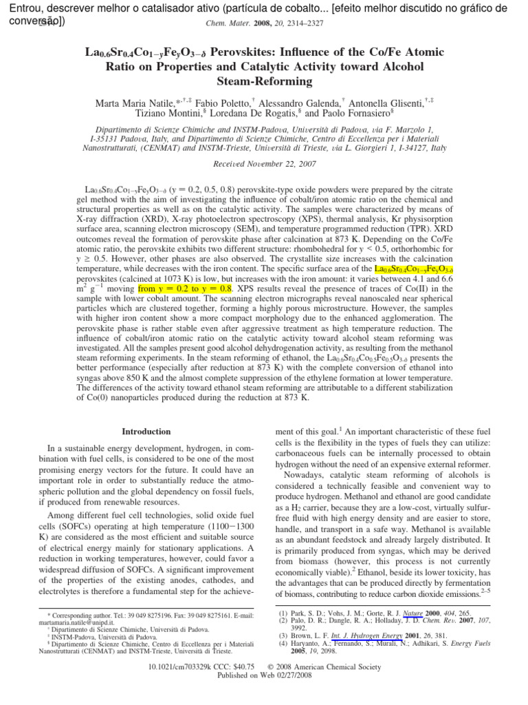 Perovskite Alcohol Reforming | PDF | Energy Dispersive X Ray ...