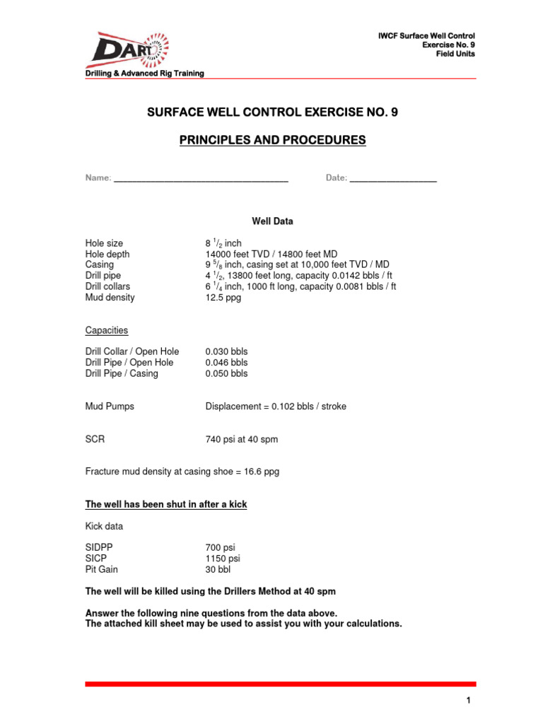 Surface Well Control Exercise No. 9 - Principles and Procedures DART ...