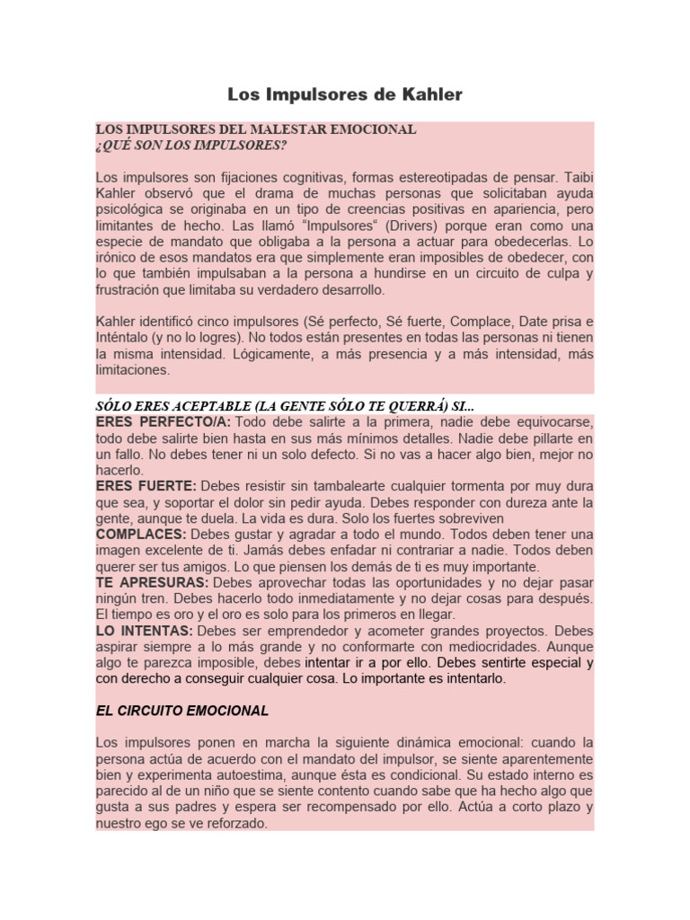 Impulsores de Kahler: Superación Personal | PDF | Culpa (emoción ...
