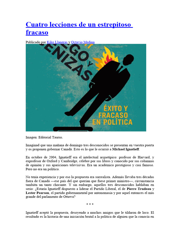 Cuatro Lecciones de Un Estrepitoso Fracaso | PDF | Nicolás Maquiavelo