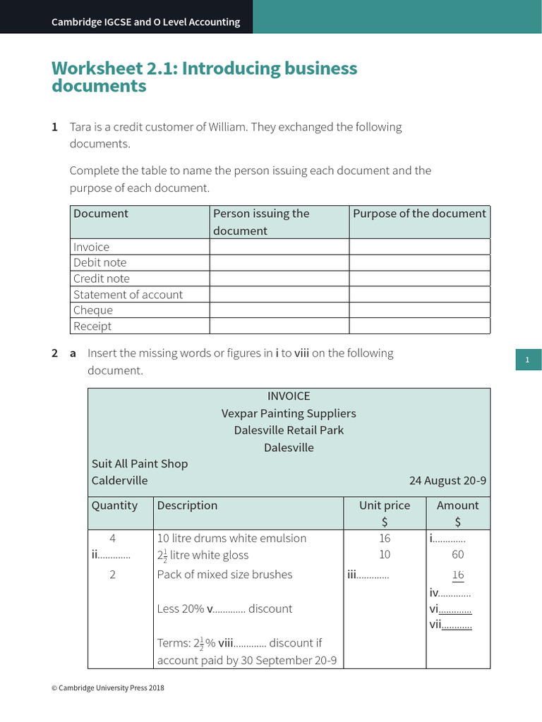 Business Document Worksheet for IGCSE | PDF | Debits And Credits | Invoice