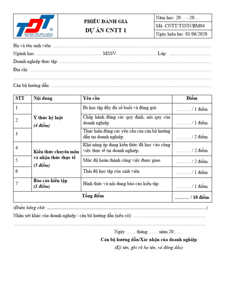 BM04 PhieuChamDiem DoanhNghiep | PDF