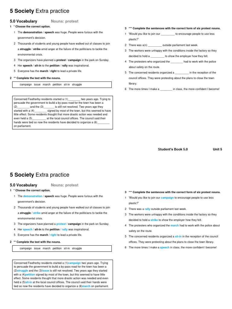 Vocabulary Practice Unit 5 | PDF | Social Conflict | Public Sphere