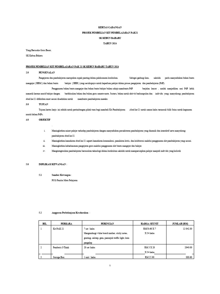 KERTAS KERJA PEMBELIAN KIT PAK 21 | PDF