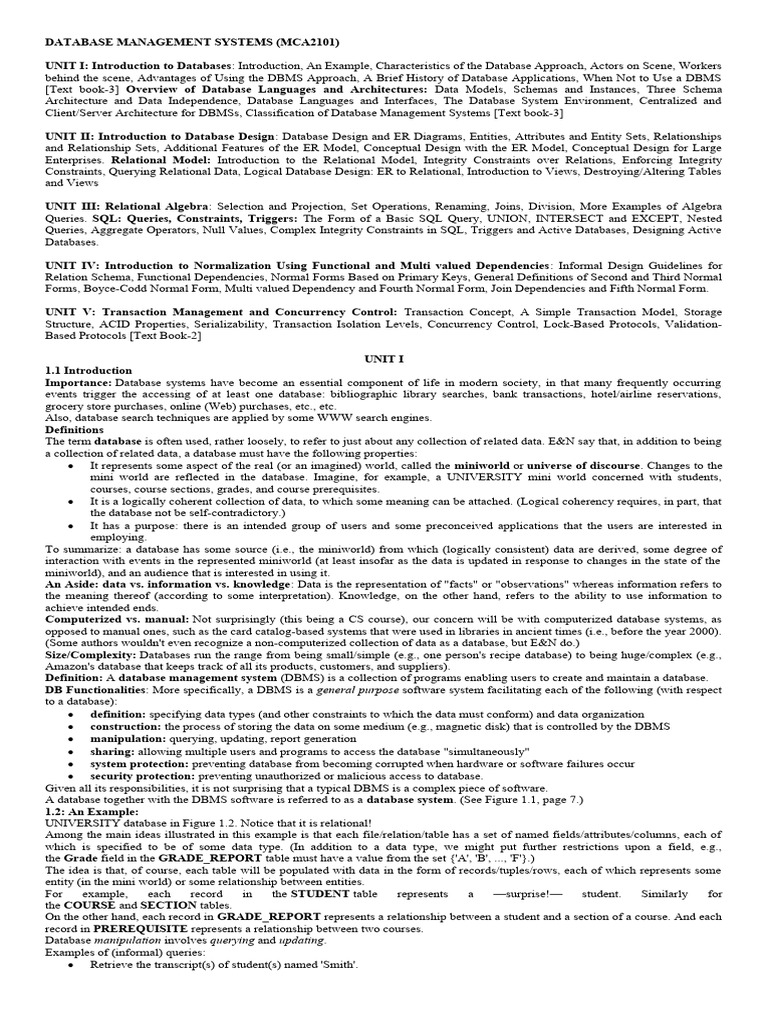 Database Management Systems Unit-Wise | PDF | Databases | Relational Database