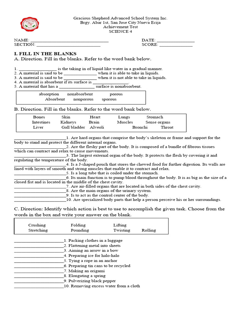 Grade 4 Science Achievement Test 2023 | PDF
