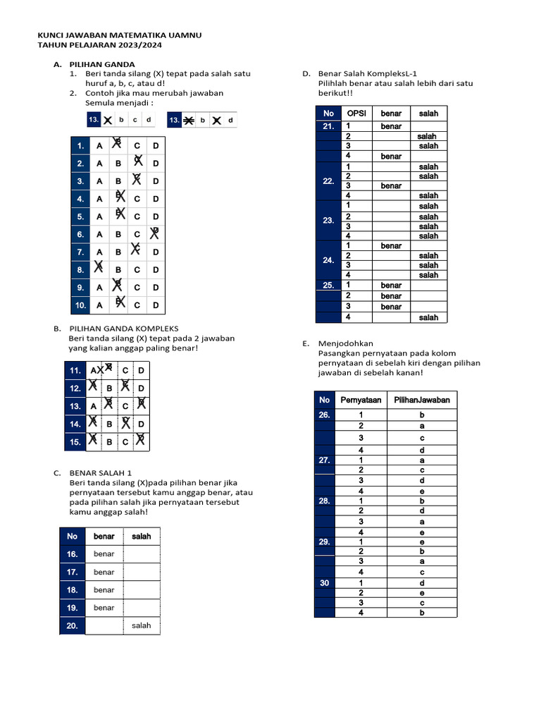 K. Jawaban Matematika UAMNU 2024 | PDF