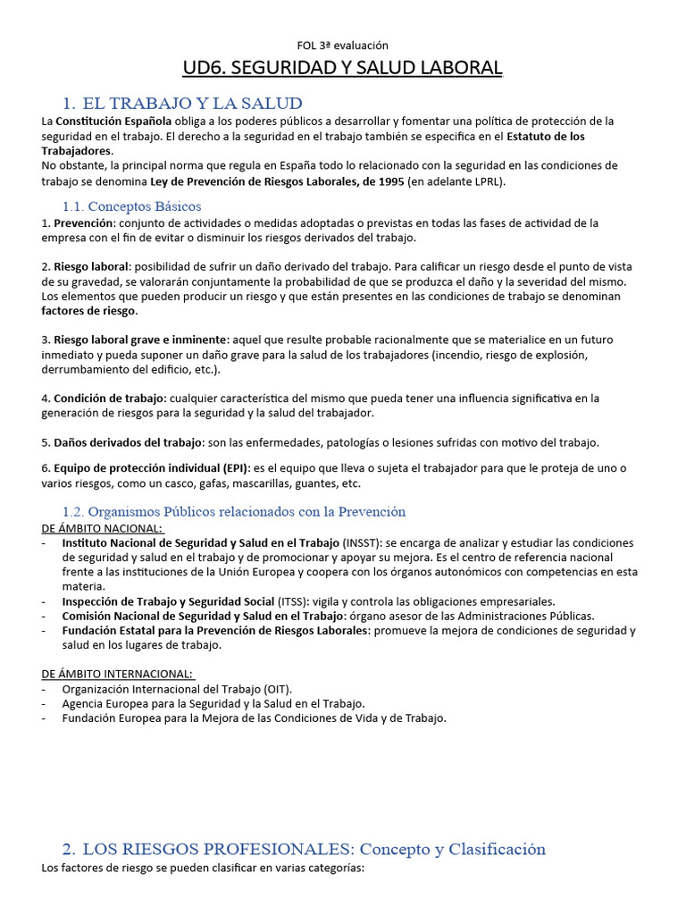 FOL UD6 Seguridad y Salud Laboral | PDF | Seguridad y salud ocupacional | Combustibles