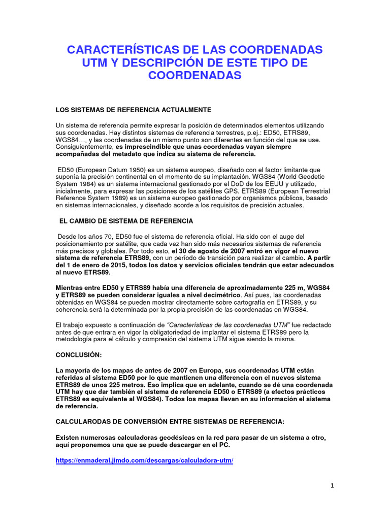 Características de Las Coordenadas Utm | Descargar gratis PDF | Latitud | Datos geográficos e ...