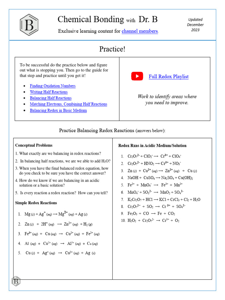 8 Redox Practice Practice | PDF | Redox | Chemical Reactions