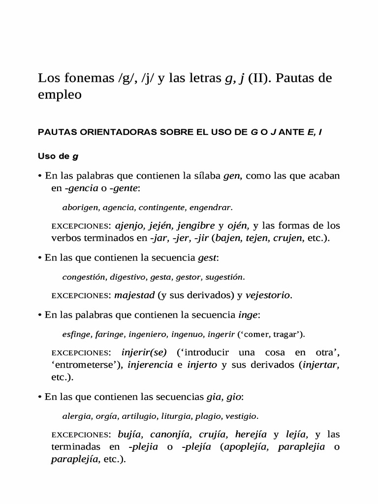 Las Letras (11) - Pautas de Empleo: Los Fonemas /J/ y | PDF